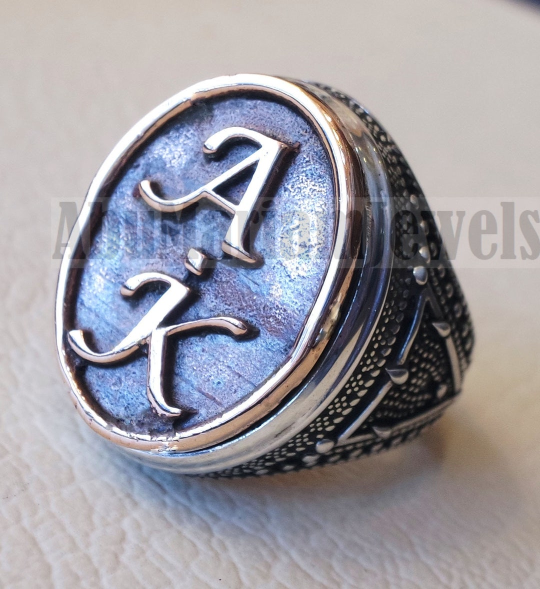 Initials Customized Men Ring Personalized Any 2 Letters Antique Jewelry ...