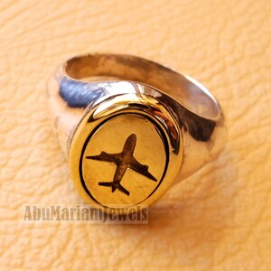 Airplane Aeroplane Pilot Sterling Silver 925 and Bronze Men Ring All ...