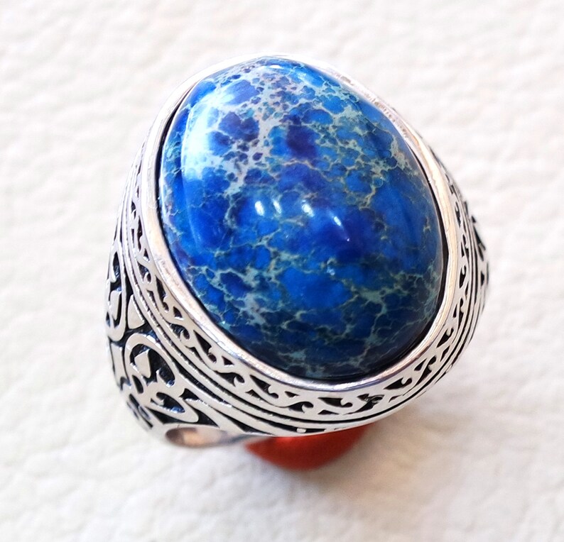 Blue Men Ring Sea Sediment Jasper Multi Color Black Grey Stone - Etsy