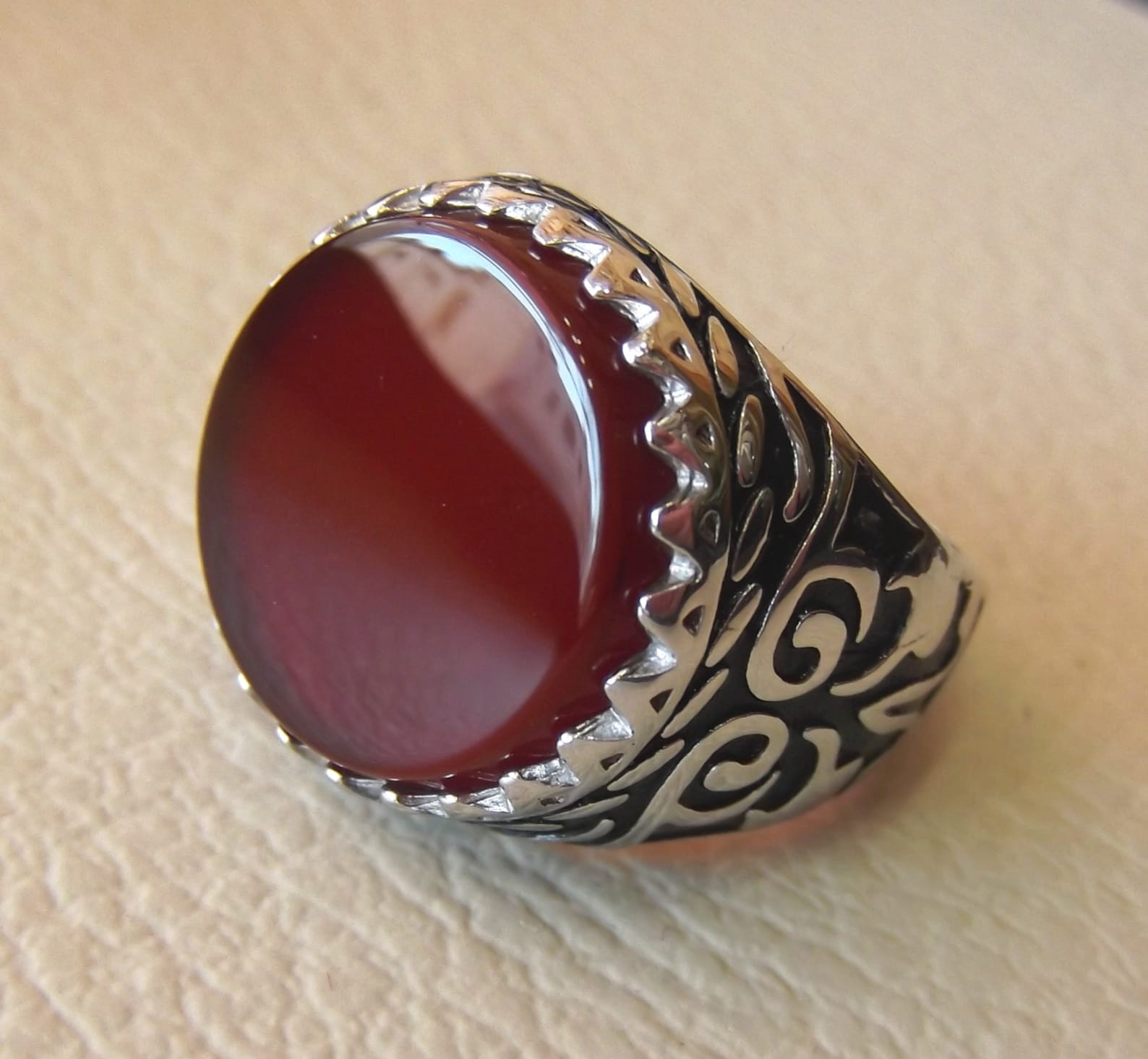 Aqeeq Agate Carnelian Ring Sterling Silver 925 Red Natural - Etsy
