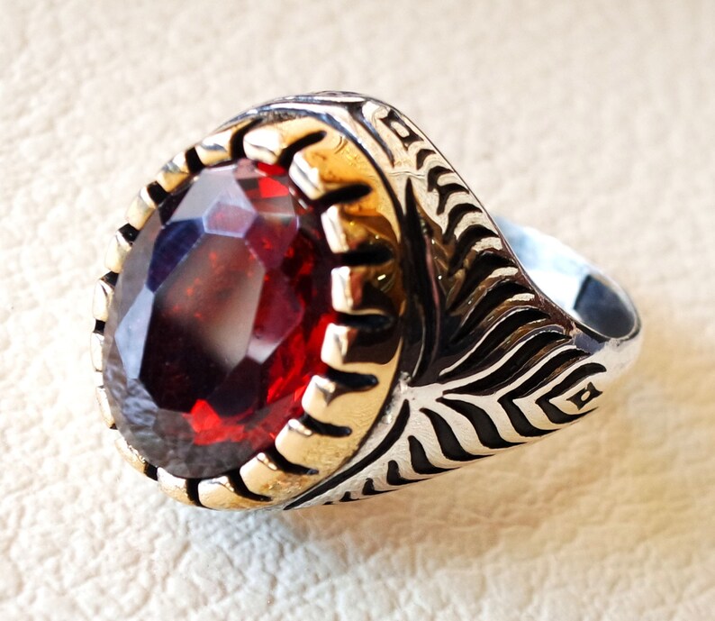 Deep Red Orange Ruby Synthetic Heavy Sterling Silver 925 Men - Etsy