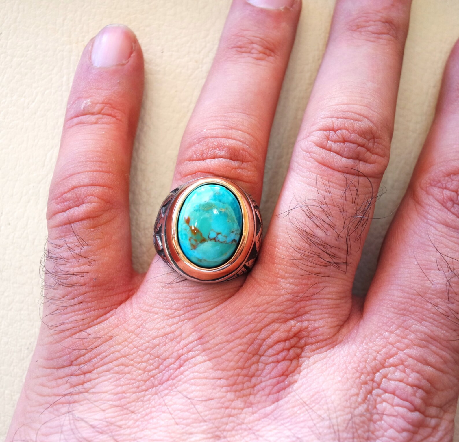 Arizona Turquoise Blue Natural Stone Ring Sterling Silver 925 - Etsy