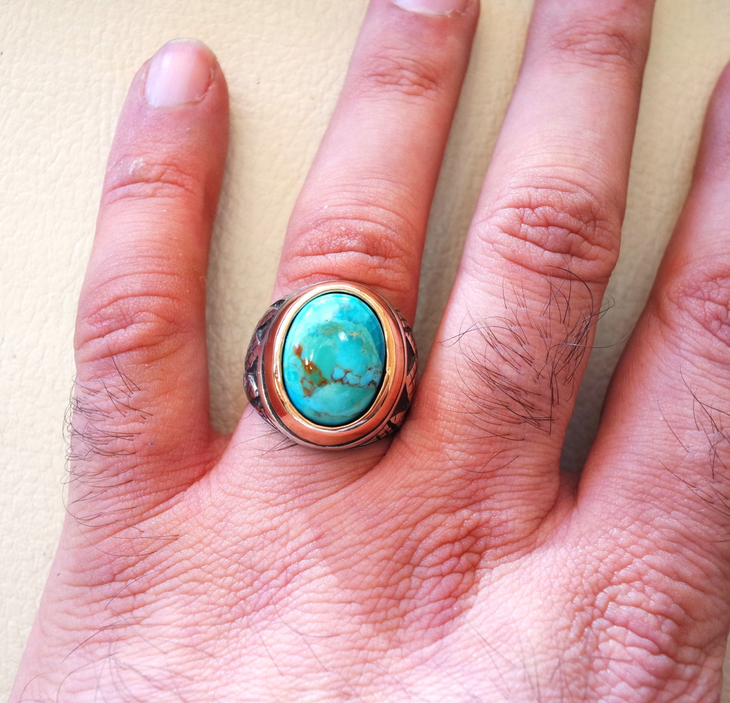 Arizona Turquoise Blue Natural Stone Ring Sterling Silver 925 - Etsy