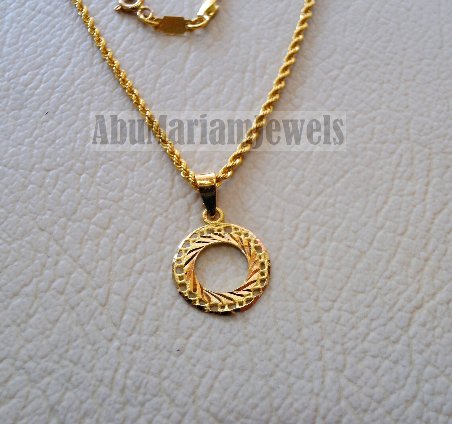 21K Gold Round Pendant With Rope Chain Gold Jewelry 16 and 20 - Etsy