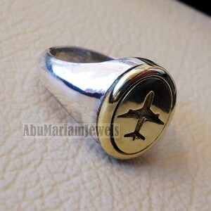 Airplane Aeroplane Pilot Sterling Silver 925 and Bronze Men Ring All ...