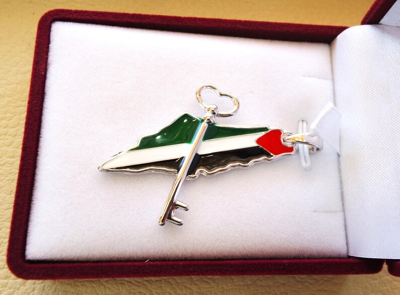 Big Palestine Map & Flag and Historic Key Pendant Sterling - Etsy