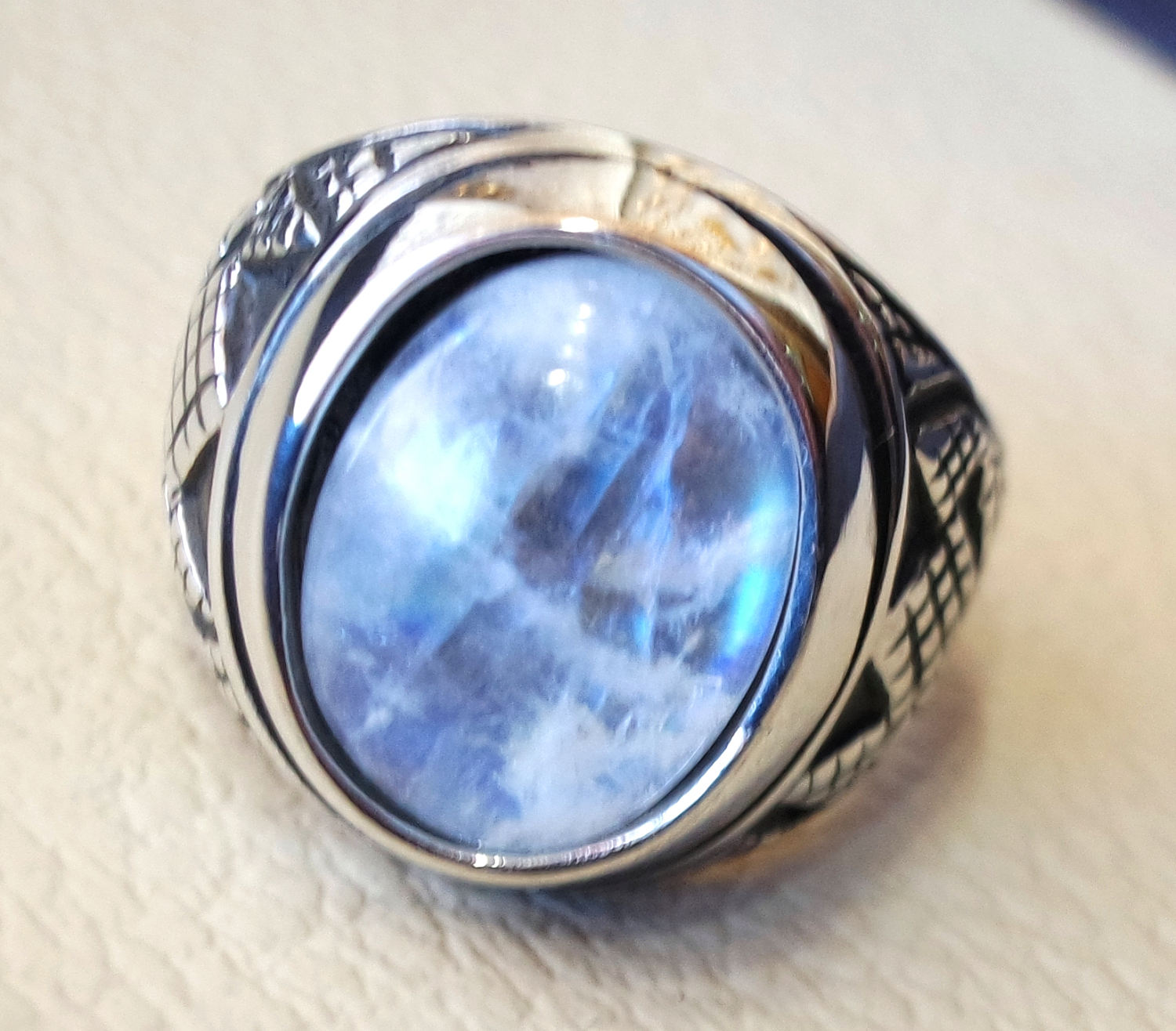 Flashy Moonstone Men Ring Natural Stone Dur Al Najaf Sterling - Etsy