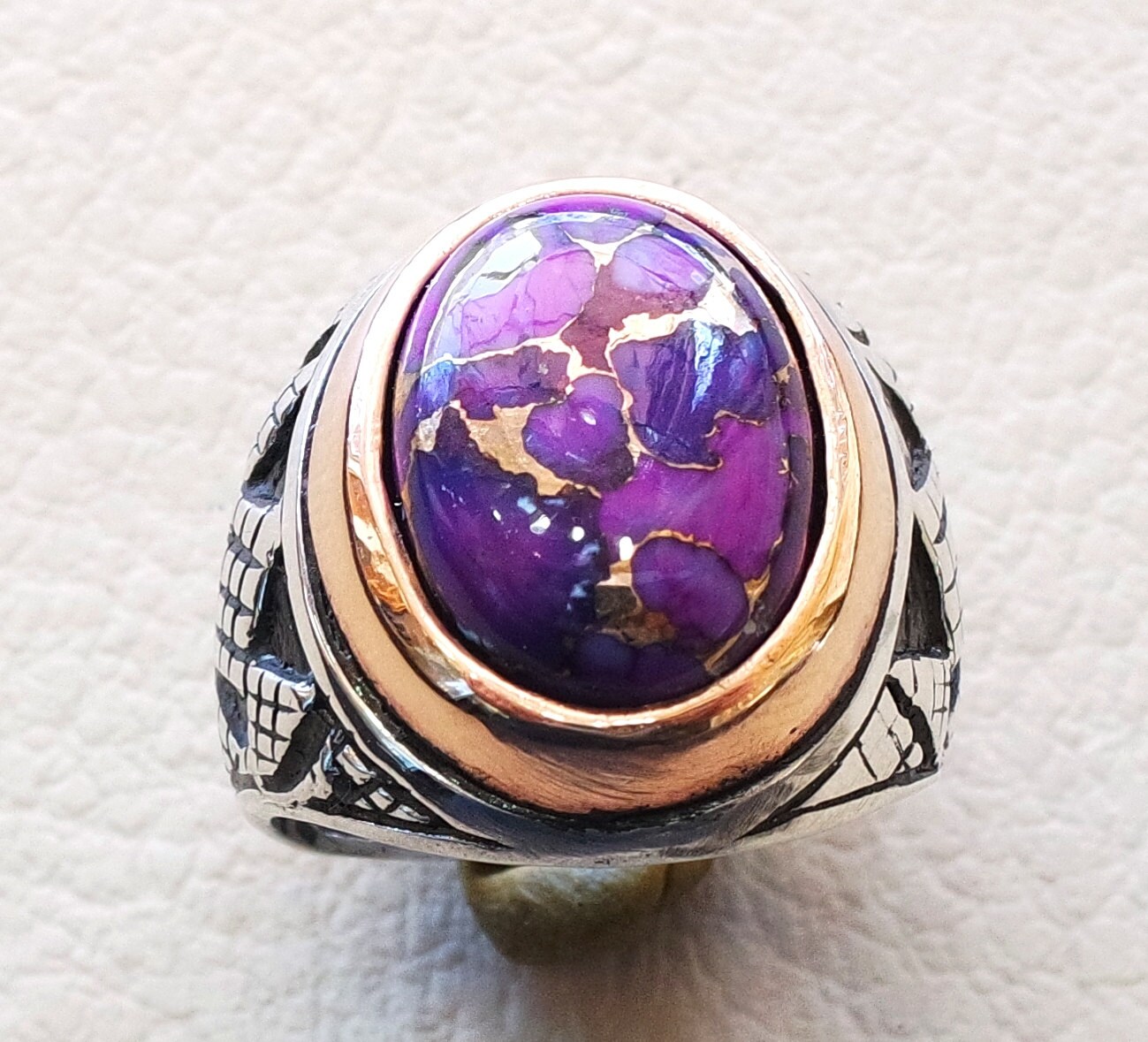 Purple copper turquoise natural stone semi precious men ring | Etsy