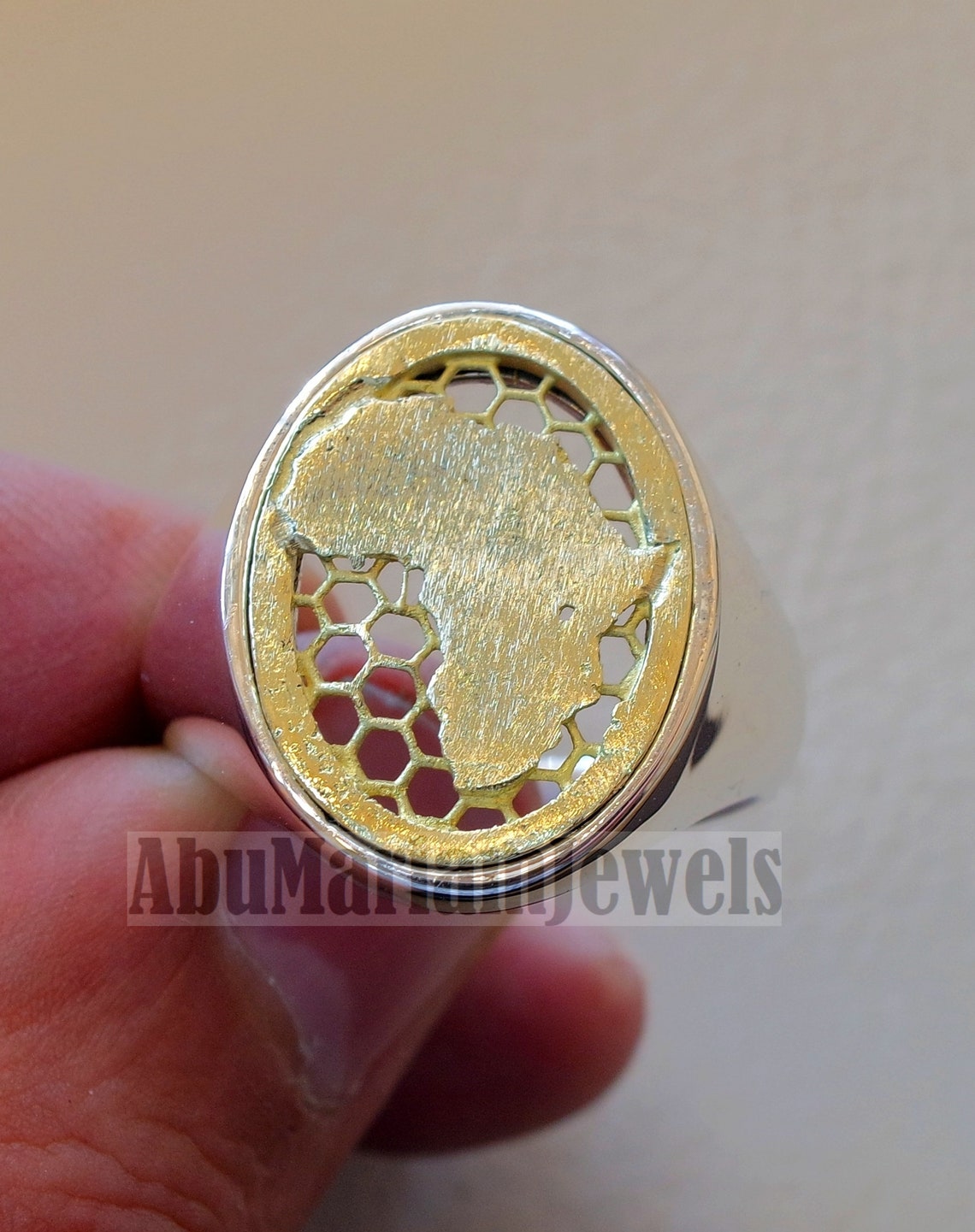 Africa Map Man Ring Sterling Silver 925 and Bronze Arabic Oval - Etsy