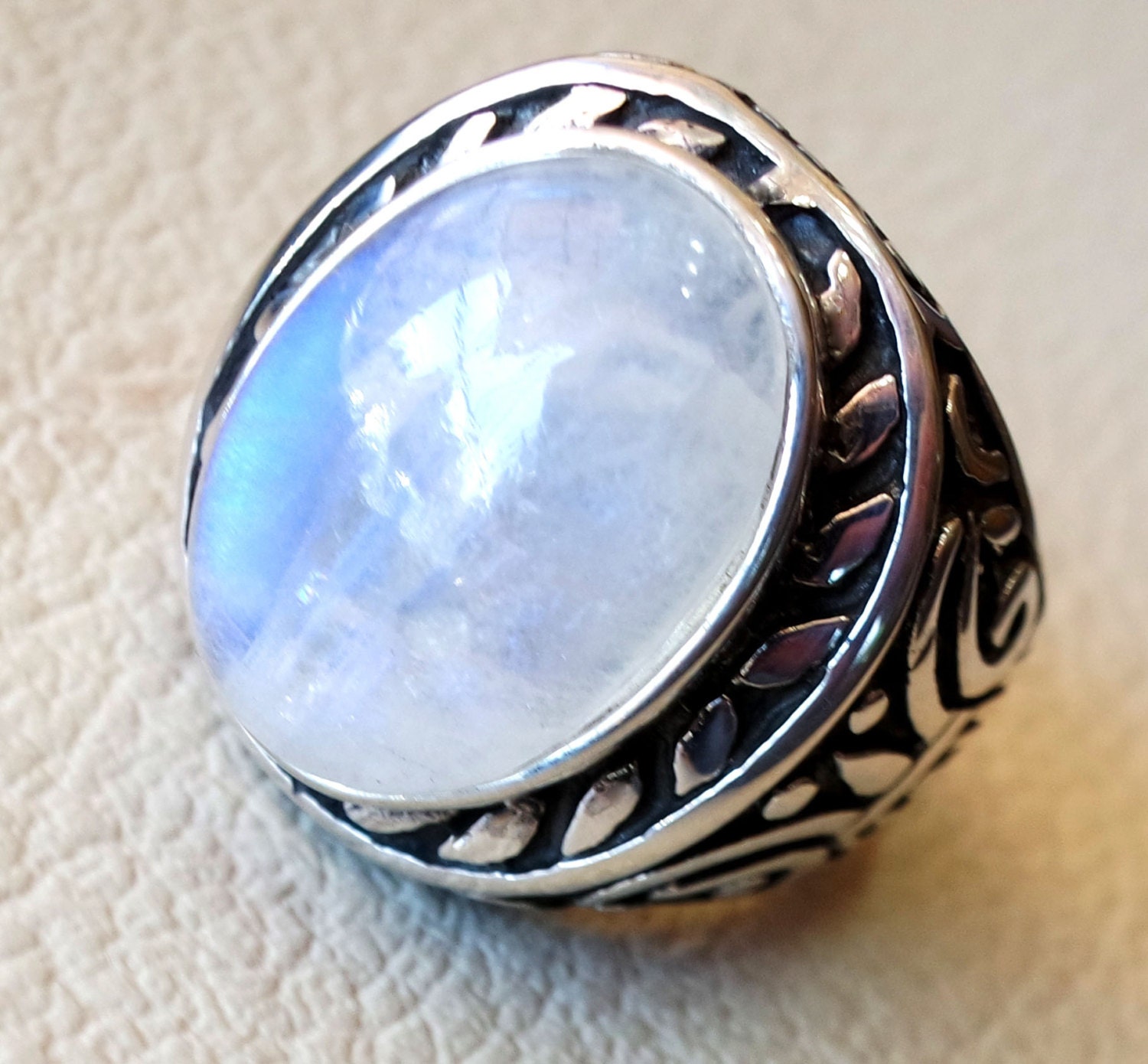 Moonstone huge natural stone dur al najaf men ring sterling | Etsy
