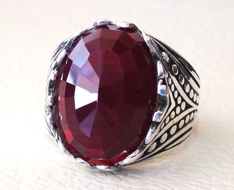 Russet Burgundy Color Reddish Faceted Oval Stone Man Ring - Etsy