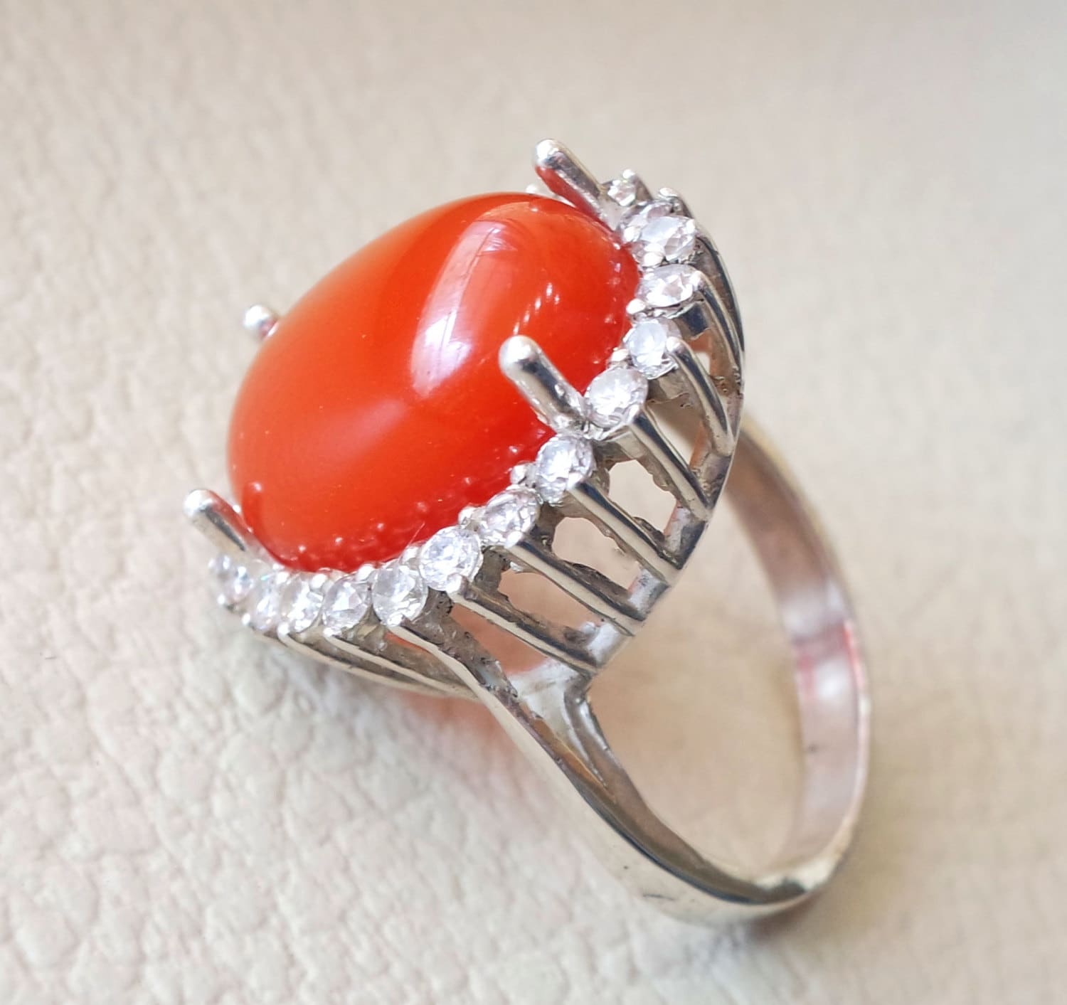 Carnelian red aqeeq agate ladies ring red cabochon oval stone | Etsy