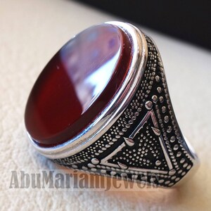 Aqeeq Natural Agate Huge Big Stone Oval Red Flat Gem Man Ring Sterling ...