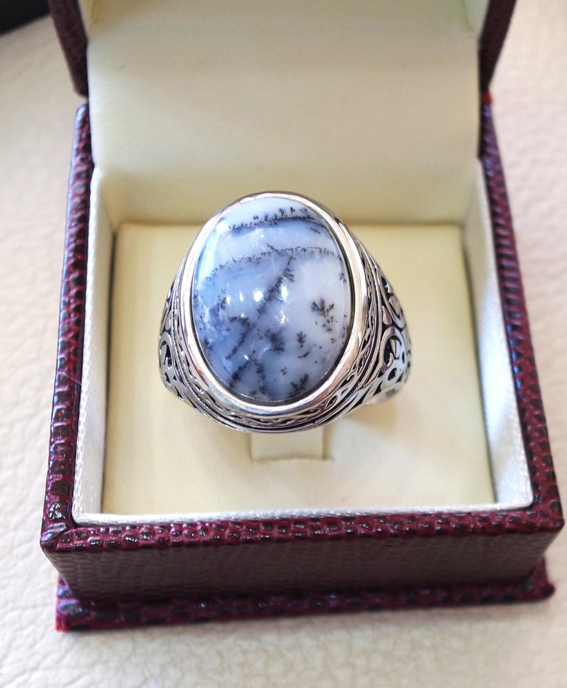 Men Ring Dendritic Opal Agate Natural Stone Semi Precious Oval - Etsy