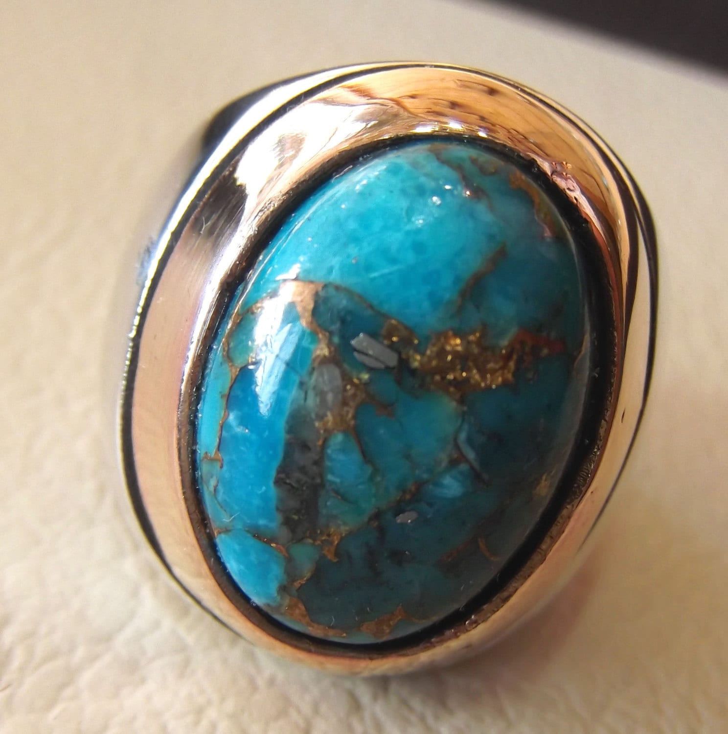 Copper Turquoise Natural Stone Men Sterling Silver 925 Ring - Etsy