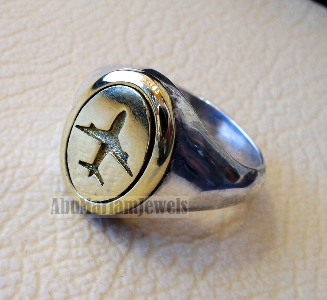 Airplane Aeroplane Pilot Sterling Silver 925 and Bronze Men Ring All ...
