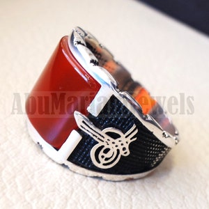 Square Aqeeq Ring Red Semi Precious Carnelian Natural Flat Stone ...