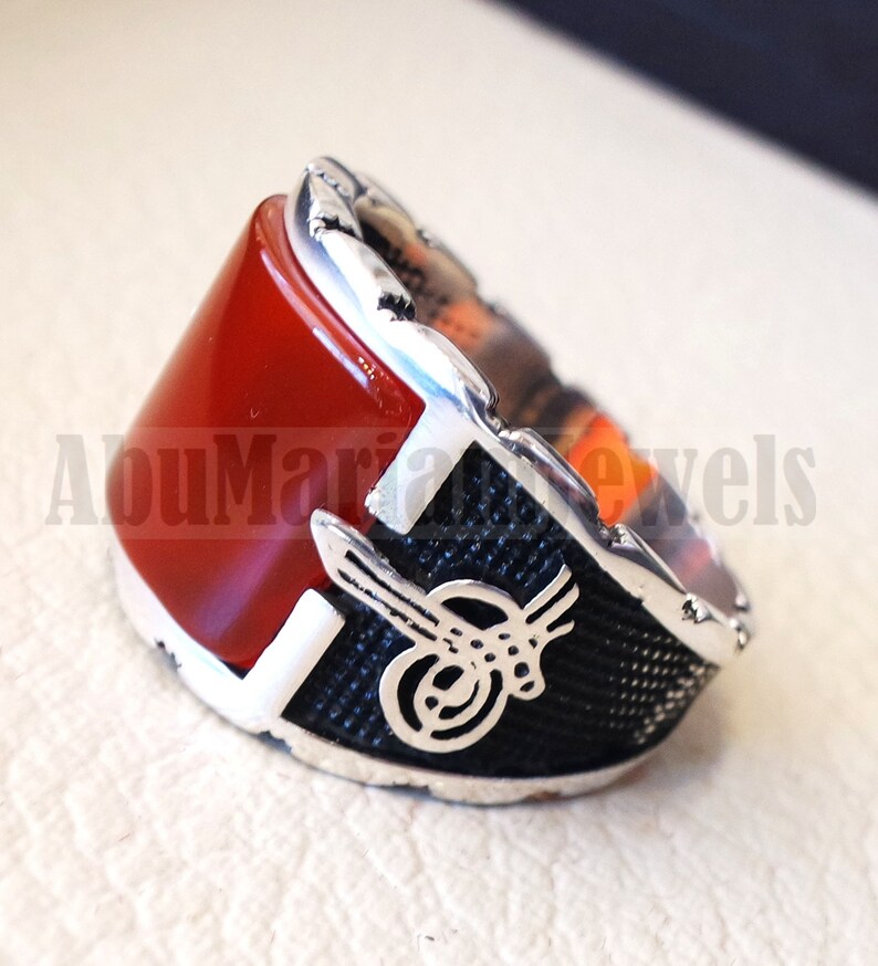 Square Aqeeq Ring Red Semi Precious Carnelian Natural Flat - Etsy