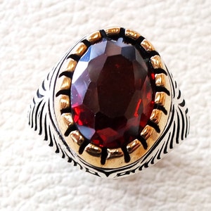 Deep Red Orange Ruby Synthetic Heavy Sterling Silver 925 Men Women Ring ...