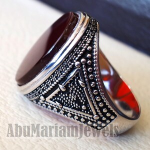 Aqeeq Natural Agate Huge Big Stone Oval Red Flat Gem Man Ring Sterling ...