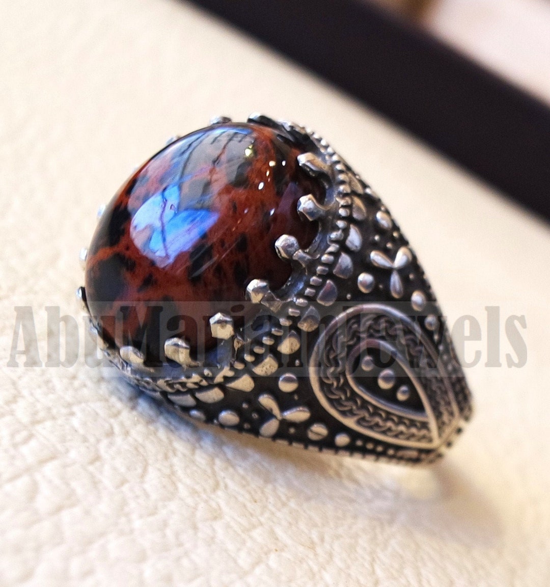 Mahagony Obsidian Man Ring Stone Natural Gem Sterling Silver 925 Ring ...