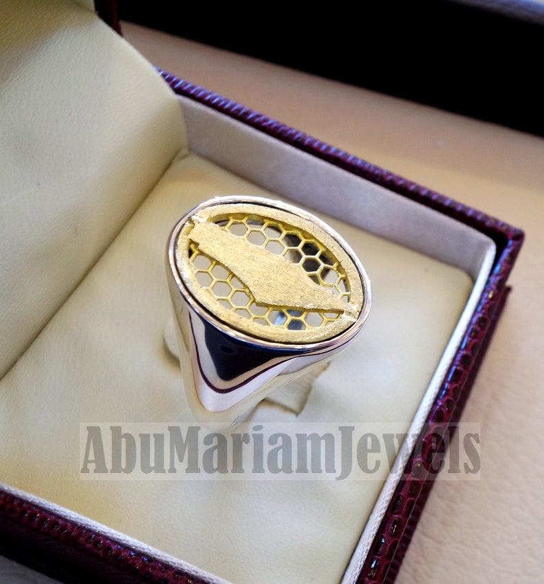 Palestine map man ring sterling silver and bronze Arabic | Etsy