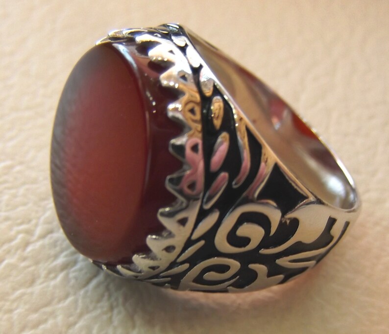 Aqeeq Agate Carnelian Ring Sterling Silver 925 Red Natural - Etsy