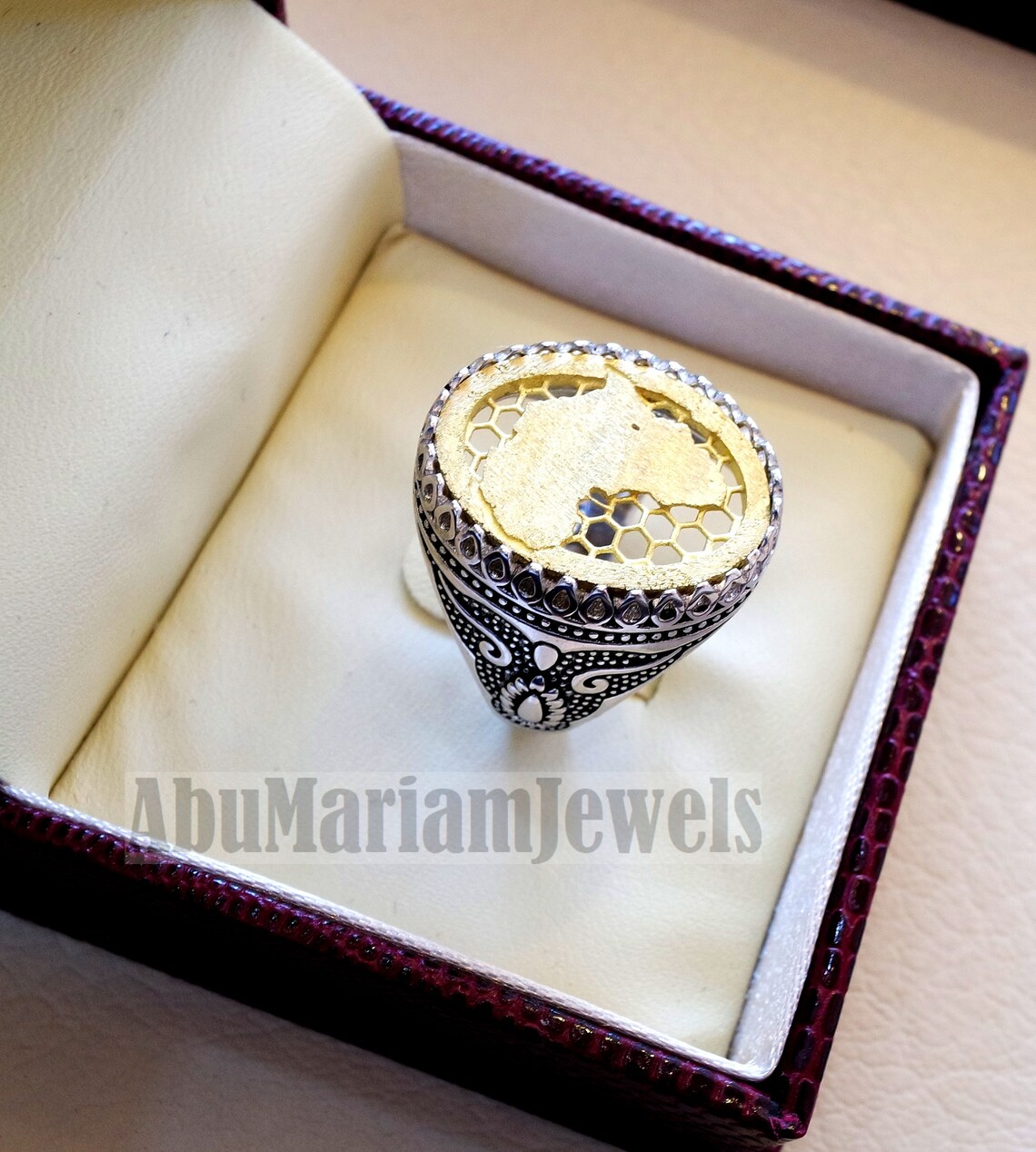 Africa Map Man Ring Sterling Silver 925 and Bronze Arabic Oval | Etsy