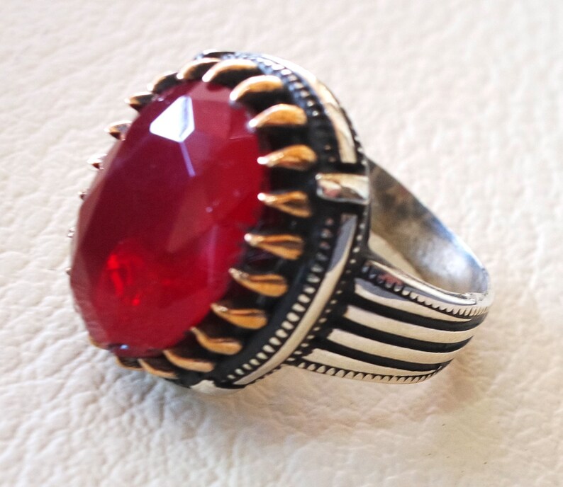 Deep red ruby synthetic imitation stone unisex ring sterling | Etsy