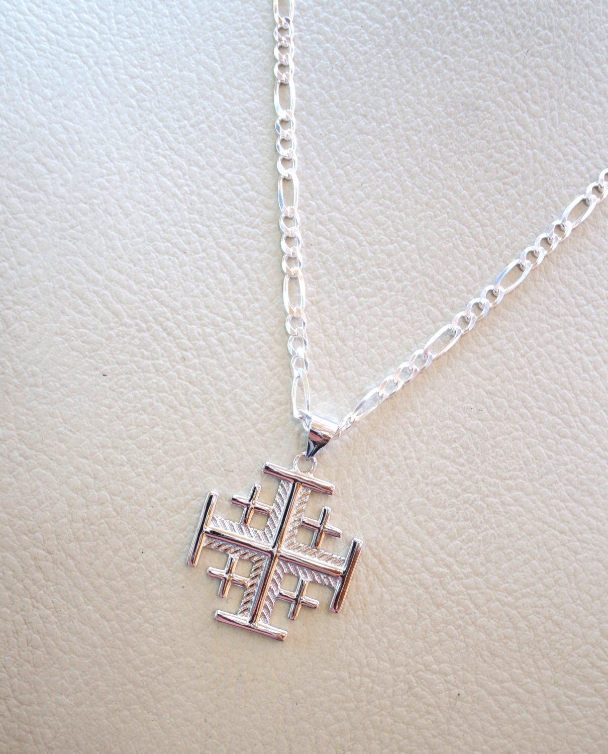 Jerusalem cross pendant with heavy chain sterling silver 925 | Etsy
