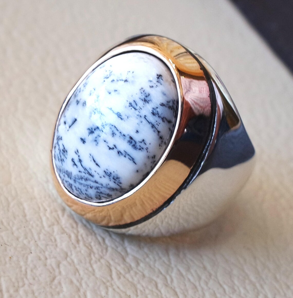 Men Ring Dendritic Opal Agate Natural Stone Sterling Silver - Etsy