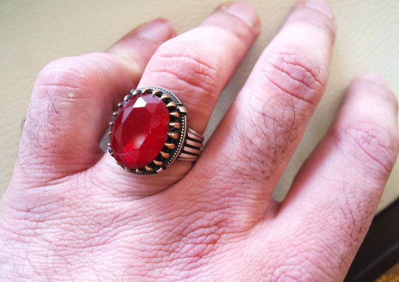 Deep Red Ruby Synthetic Imitation Stone Unisex Ring Sterling - Etsy