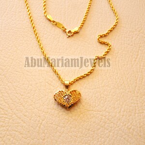 21K Gold 3d Heart Pendant With Rope Chain Gold Jewelry With Cubic ...