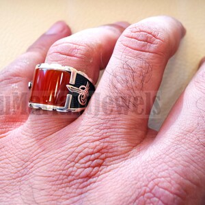 Square Aqeeq Ring Red Semi Precious Carnelian Natural Flat Stone ...