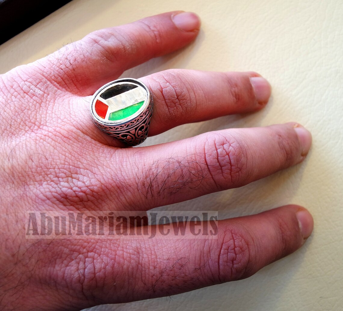 Palestine Flag Man Ring Sterling Silver and Color Enamel - Etsy