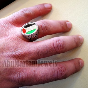 Palestine Flag Man Ring Sterling Silver and Color Enamel Arabic Middle ...