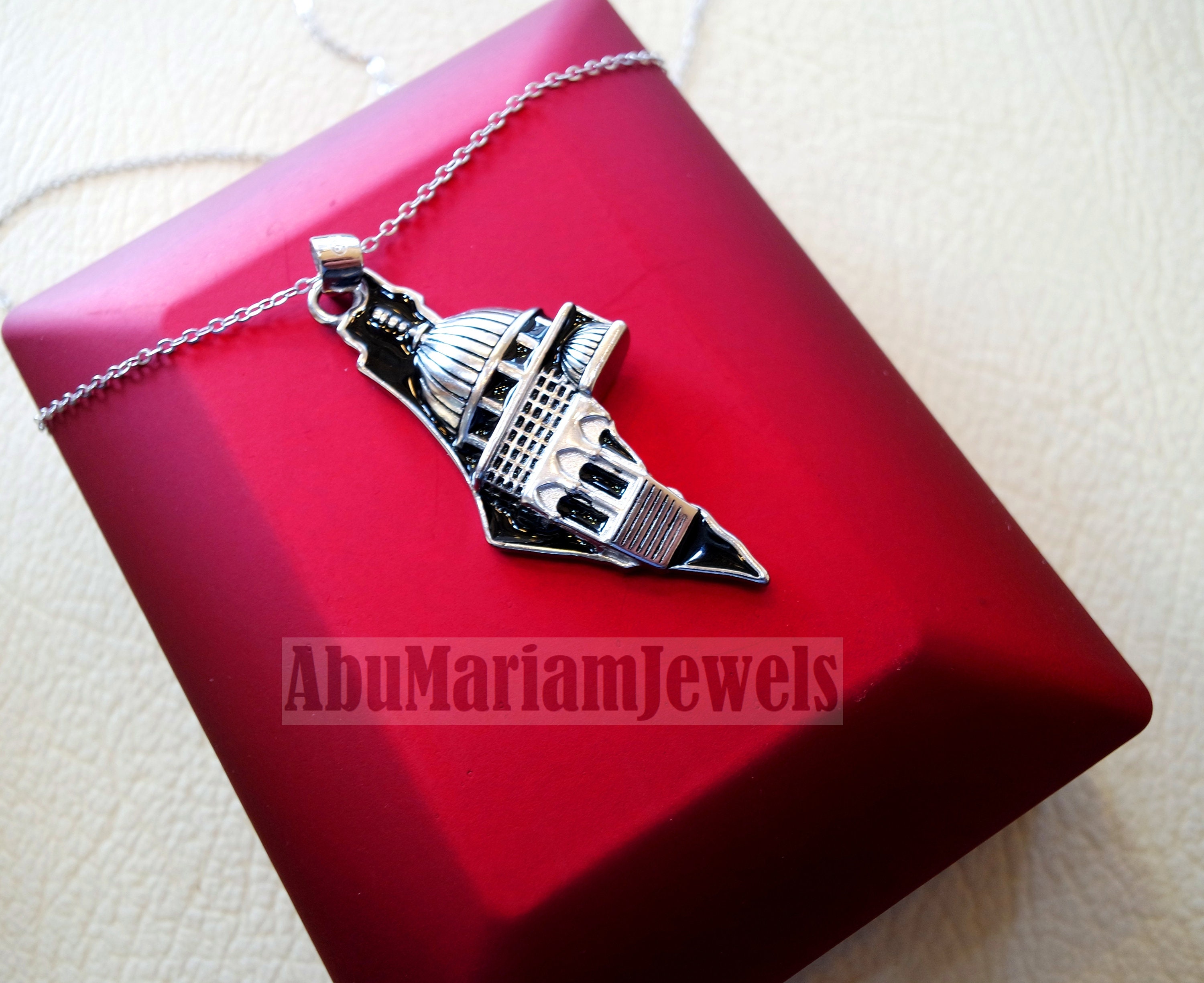 Big Palestine Map With Aqsa Mosque Pendant Sterling Silver 925 | Etsy