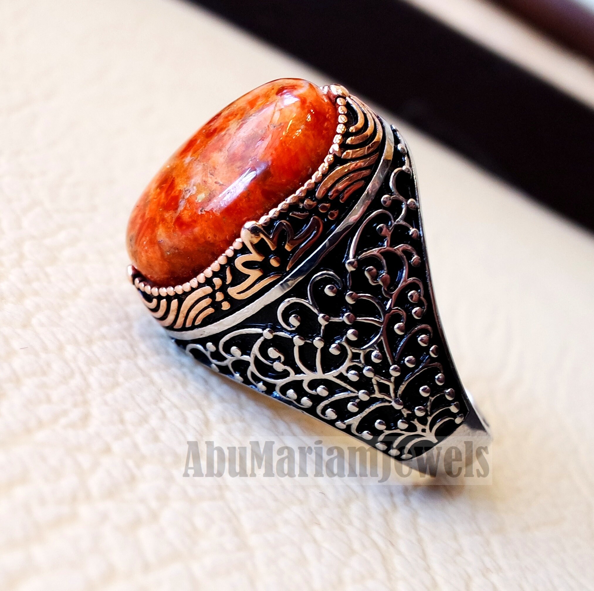 Sponge Coral Murjan Moonga Men Ring Orange Brown Red Natural - Etsy