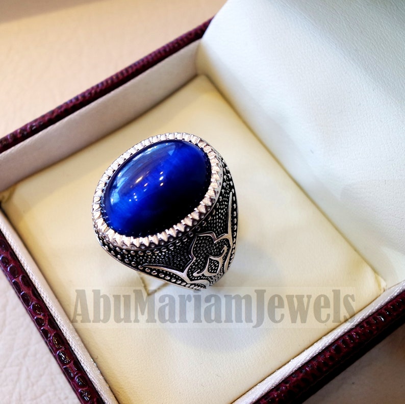 Stunning Tiger Eye Blue Stone Men Ring Sterling Silver 925 - Etsy