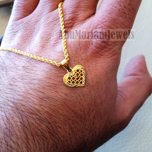 21K Gold Heart Pendant With Rope Chain Gold Jewelry 16 and 20 Inches ...