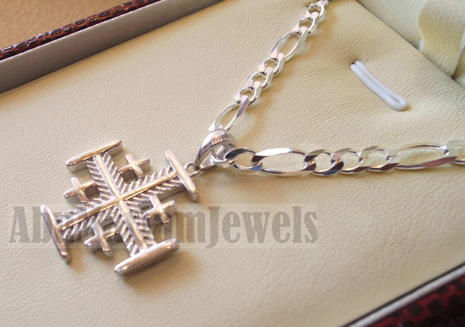Jerusalem Small Cross Pendant With Heavy Chain Sterling Silver - Etsy