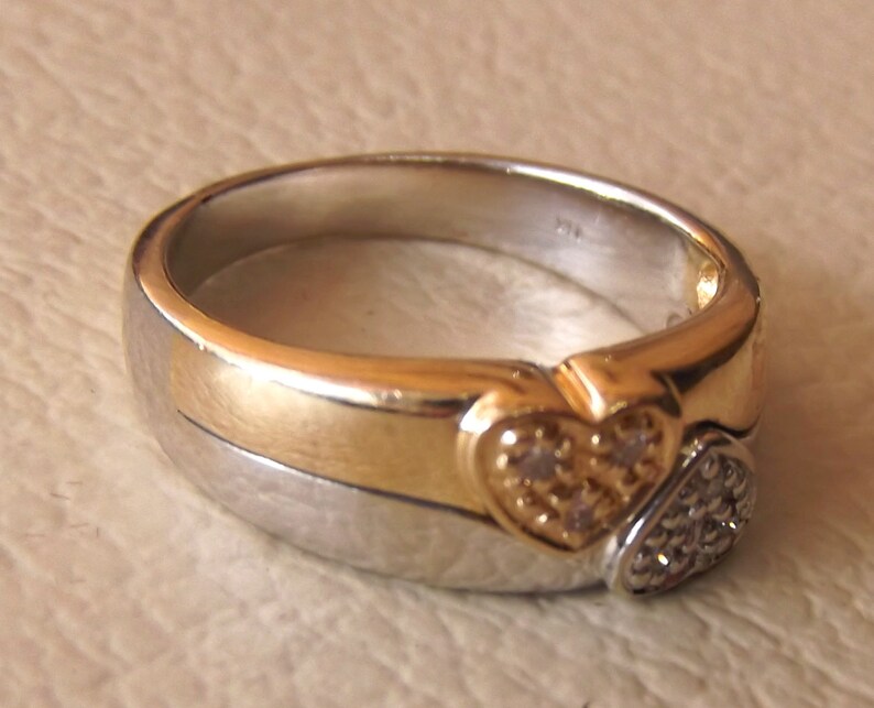 Diamond promise ring 14 k two tone gold heart heavy 1980's | Etsy