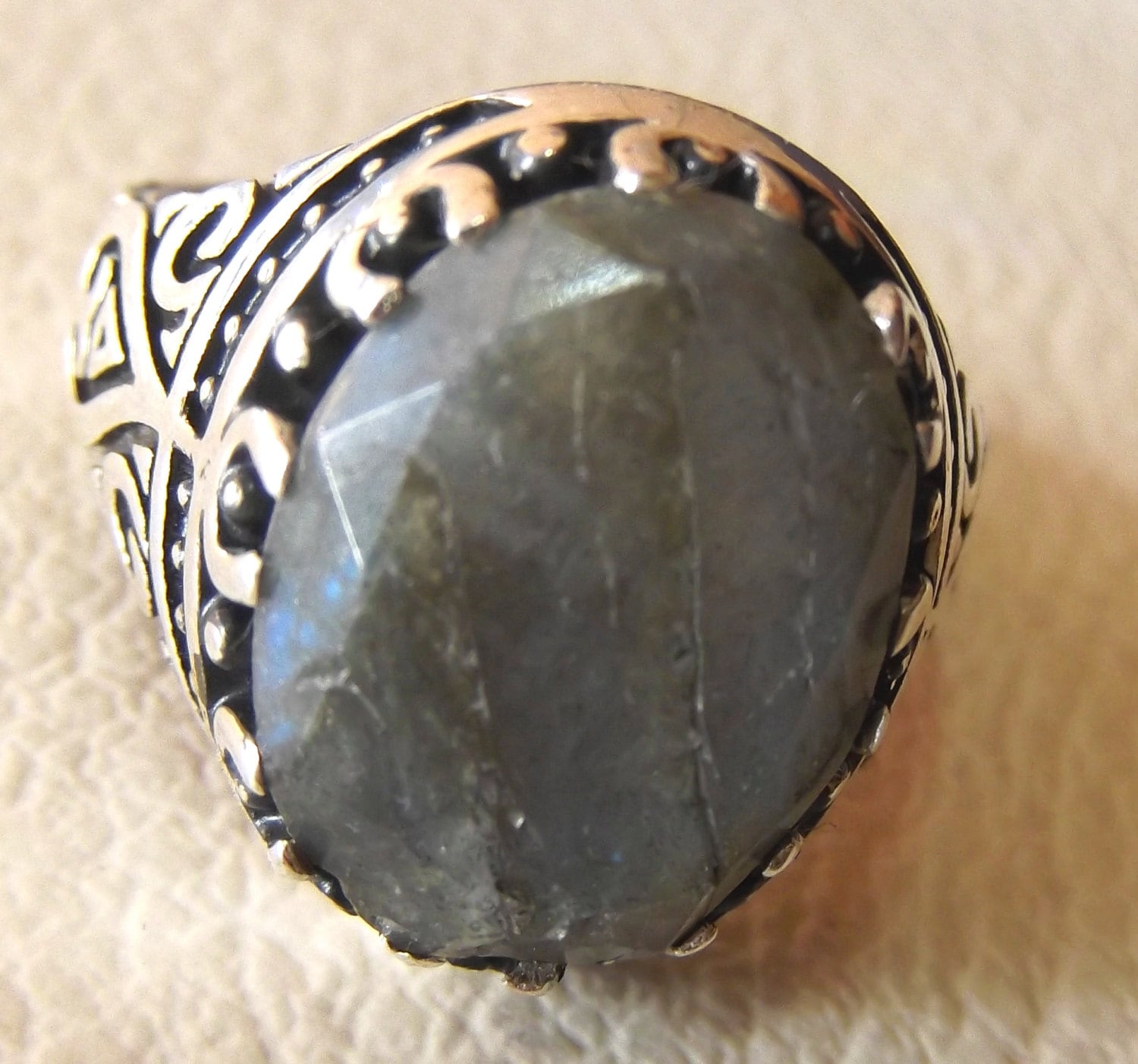 Indian Grey Multi Changing Color Stone Man Ring Sterling - Etsy