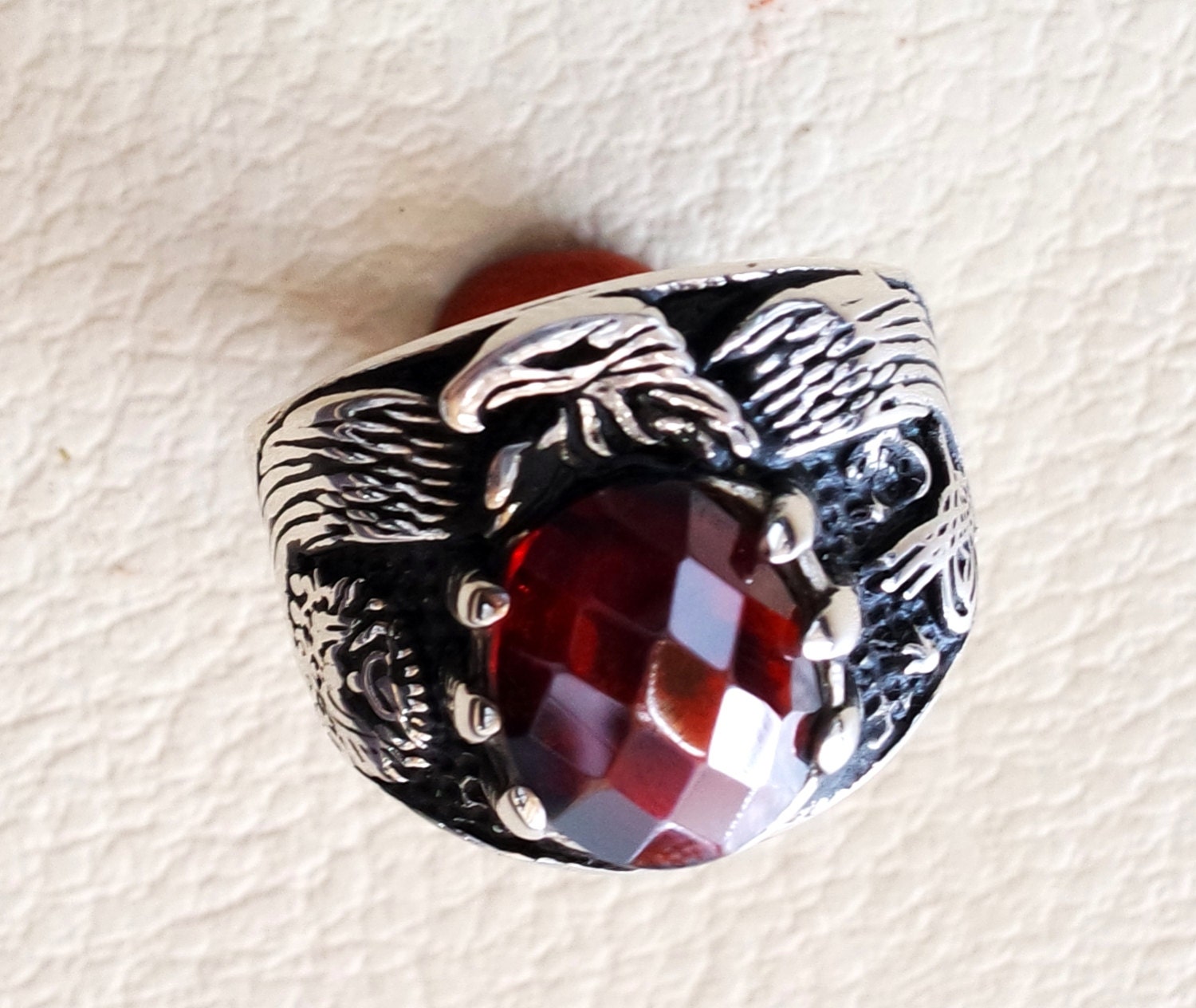 Red ruby imitation oval stone arabic men ring sterling silver | Etsy