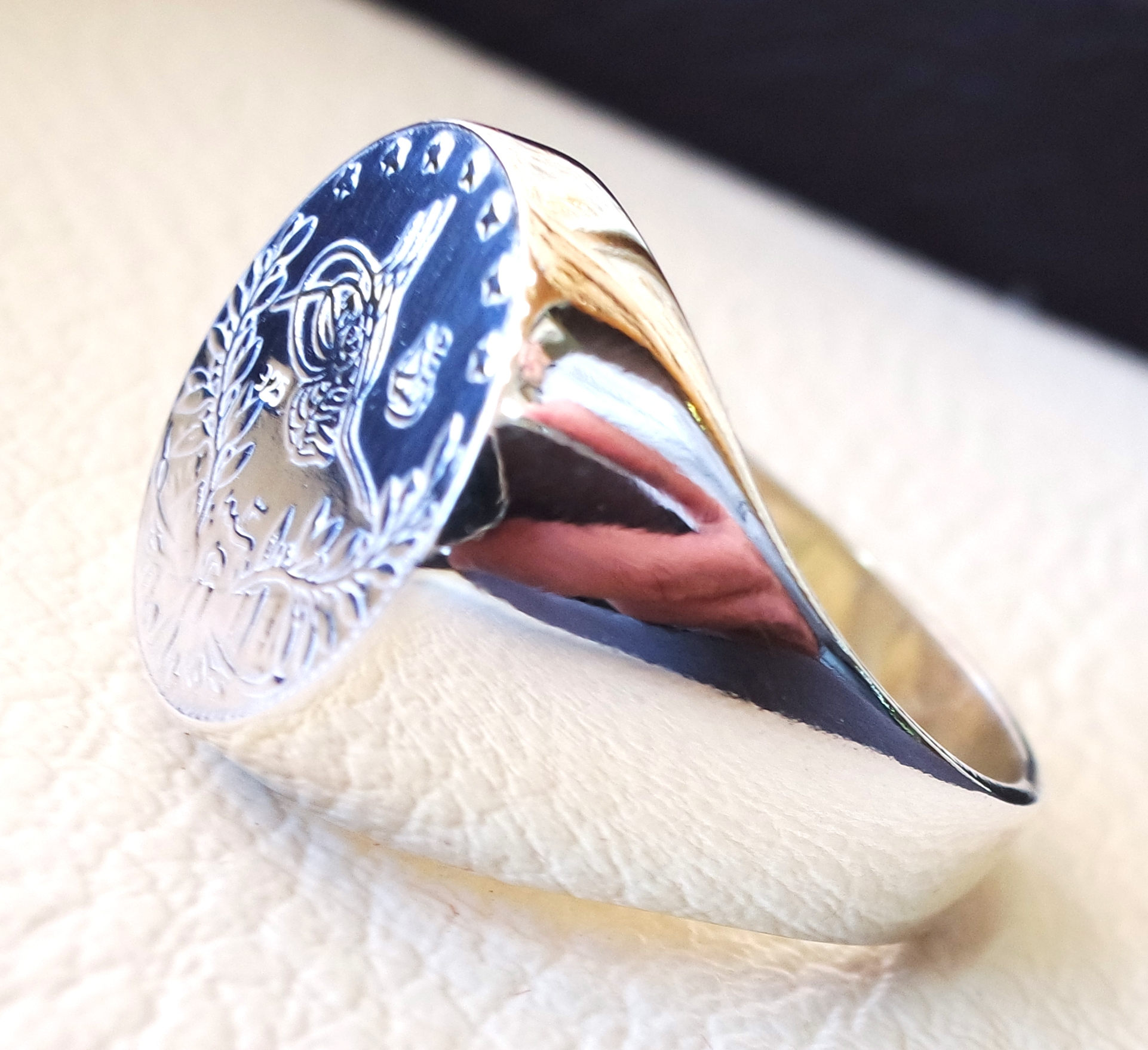 Rashadi Silver Coin Heavy Man Ring Round Sterling Silver 925 | Etsy