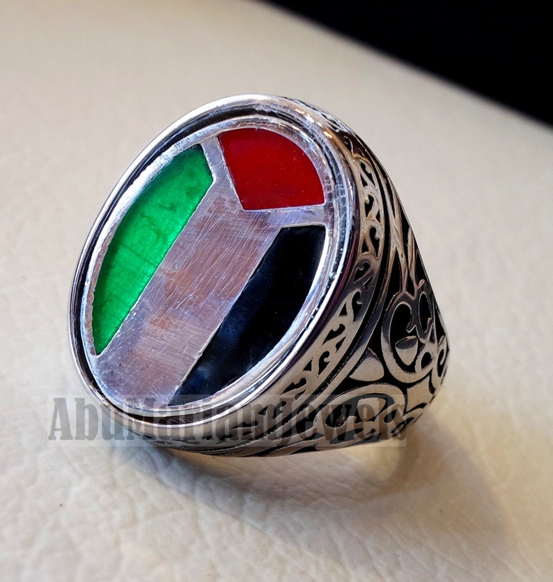 Palestine Flag Man Ring Sterling Silver and Color Enamel - Etsy