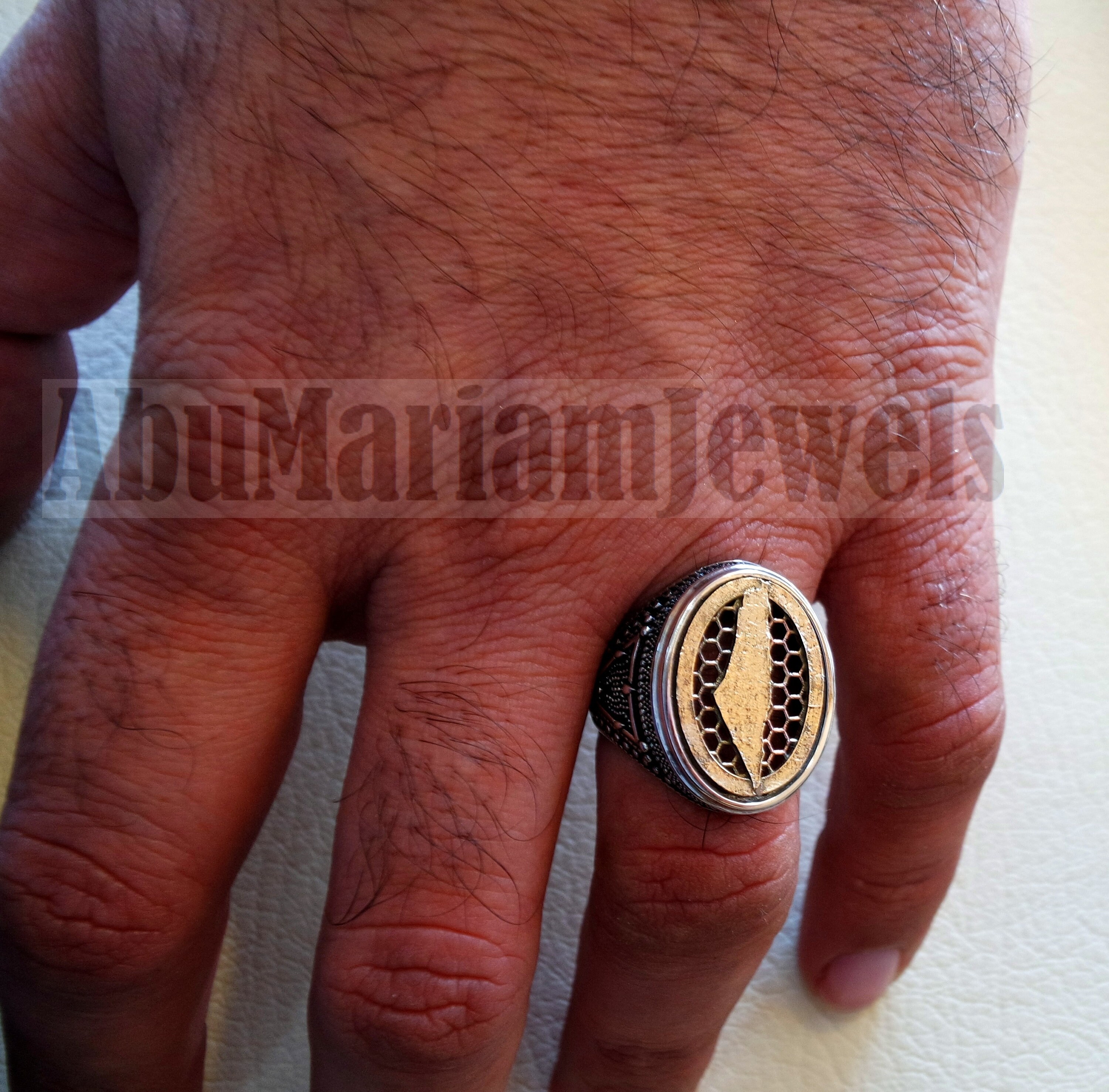 Palestine Map Man Ring Sterling Silver and Bronze Arabic | Etsy