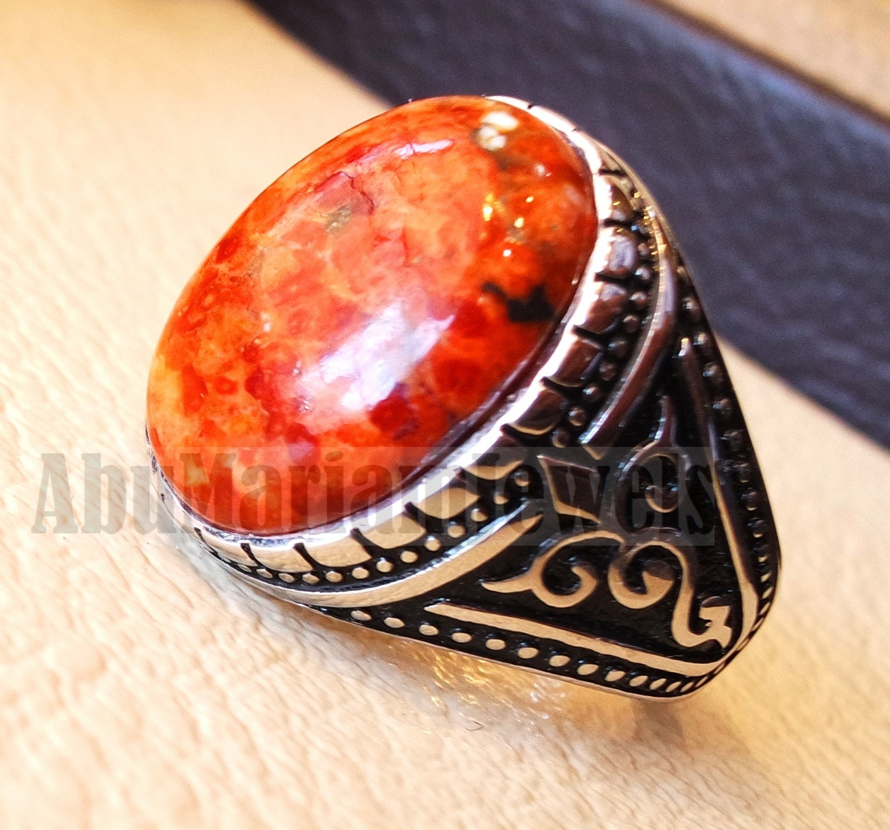 Sponge Coral Murjan Men Ring Orange Brown Red Natural Stone - Etsy