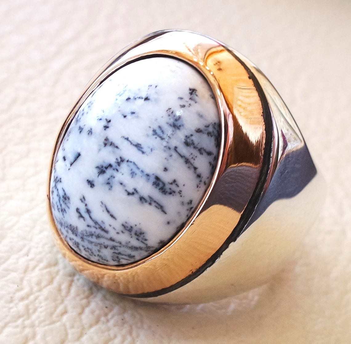 Men Ring Dendritic Opal Agate Natural Stone Sterling Silver - Etsy
