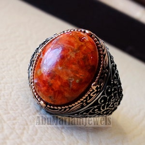 Sponge Coral Murjan Moonga Men Ring Orange Brown Red Natural Stone ...